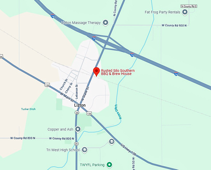 16. rusted silo southern bbq & brew house map