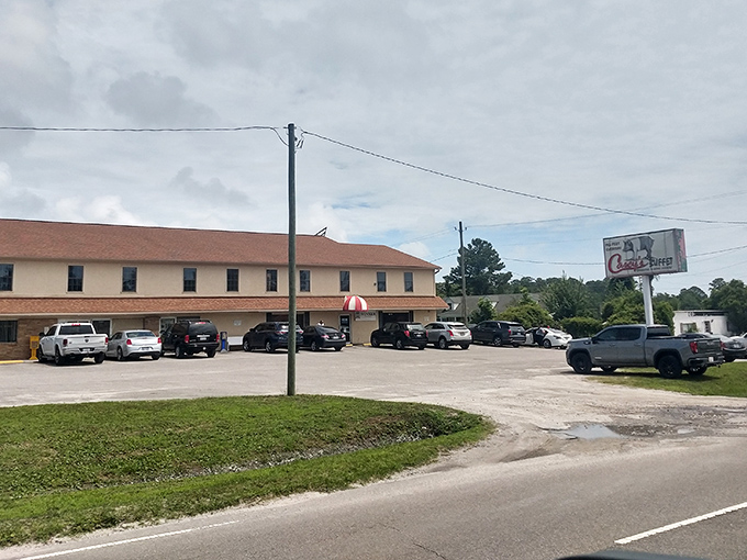 The unassuming exterior of Casey's Buffet hides a Southern food paradise within. Like finding a treasure chest disguised as an ordinary box.