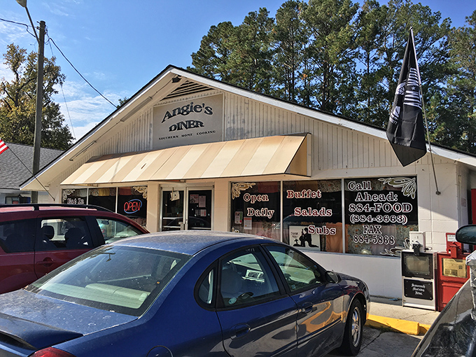 Angie's Diner: The classic white exterior promises comfort food that delivers on nostalgia with every bite.