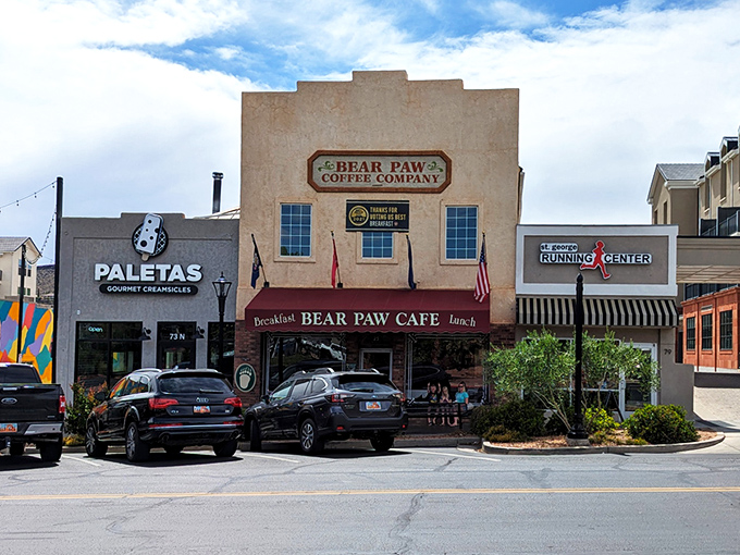 Bear Paw Caf&eacute;'s charming storefront beckons hungry travelers like a breakfast lighthouse on Main Street.