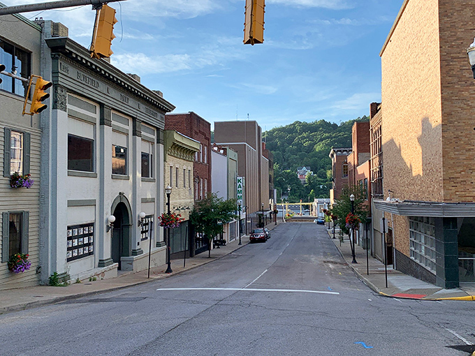 Downtown Bluefield's historic charm shines in the morning light, with flower baskets adding splashes of color to this affordable mountain haven.