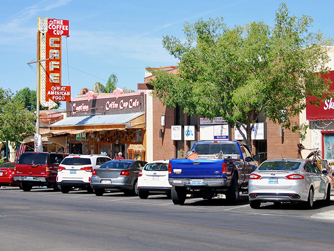 Boulder City's Coffee Cup Cafe stands proud with its iconic neon sign &ndash; a slice of Americana where breakfast dreams come true.