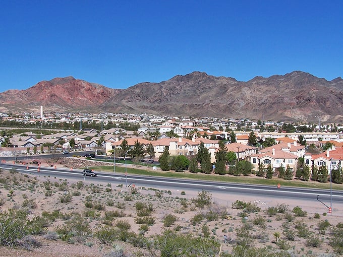 Boulder City's red mountains look like nature's own art gallery, standing guard over this peaceful desert town.