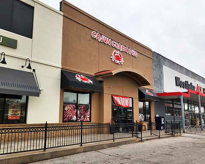 Don't let the strip mall fool you, that red crab sign means serious, spicy business awaits inside.
