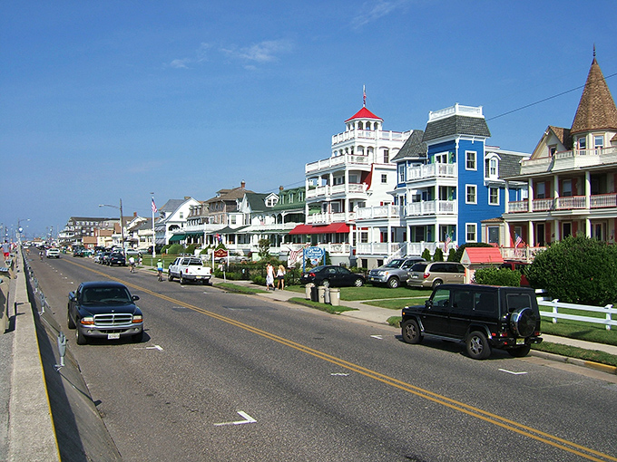 Victorian grandeur on parade! Cape May's colorful beachfront homes look like they're competing in a "who's the fanciest?" contest.
