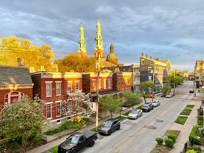 Covington's twin spires reach skyward like architectural exclamation points, announcing "Yes, affordable living can be beautiful too!"