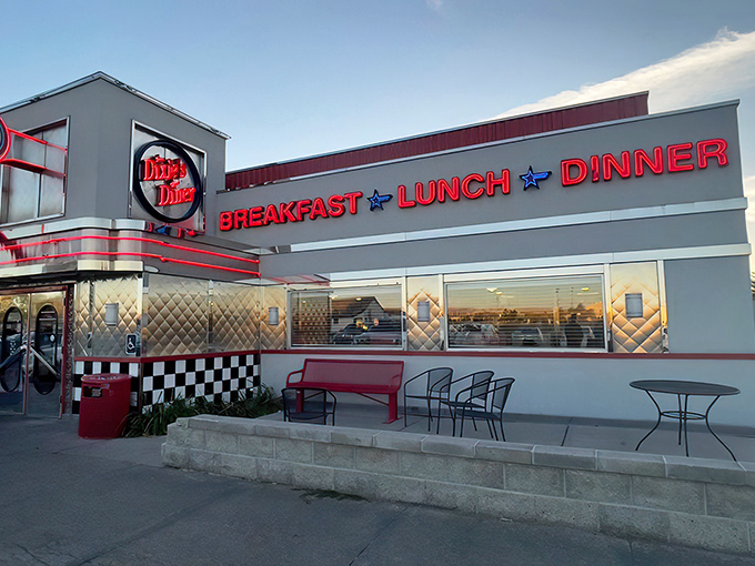 Dixie's classic red and chrome exterior gleams like a '57 Chevy, promising all-American comfort food inside those checkerboard-trimmed doors.