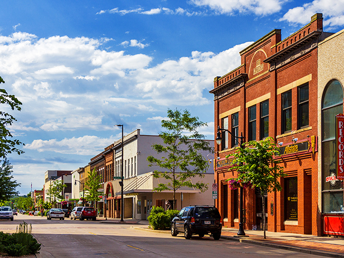 Downtown Eau Claire's historic charm shines through its well-preserved architecture, where brick buildings tell stories of Wisconsin's past.