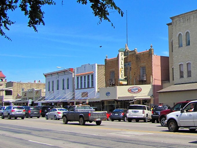 The dome of Fredericksburg's historic building stands like a proud Texas-sized cupcake amid autumn's colorful embrace. 