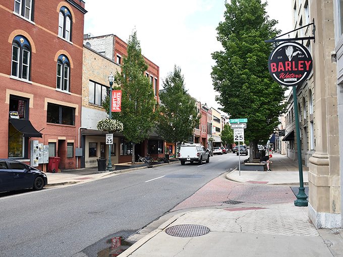 Johnson City's Main Street, where historic brick buildings meet modern charm. Every storefront has a story to tell!
