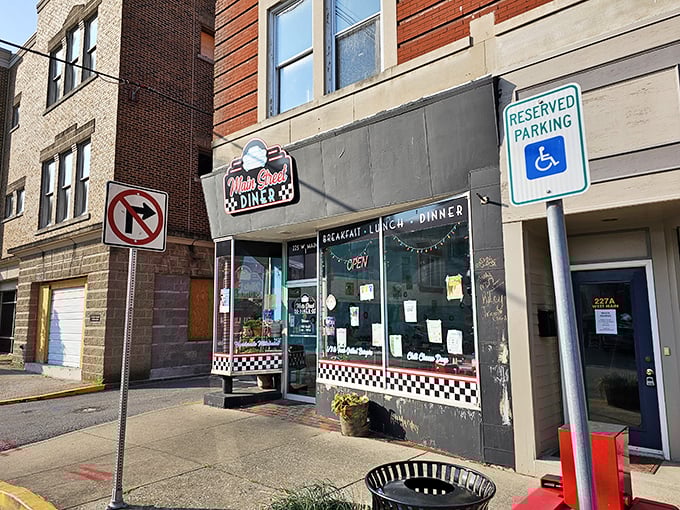 The classic checkered trim on Main Street Diner screams "1950s called and left their delicious breakfast behind!" A Frankfort institution where nostalgia is always on the menu.