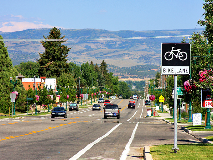 Midway's tree-lined main street looks like it was plucked from a Swiss postcard. Those bike lanes aren't just for show!