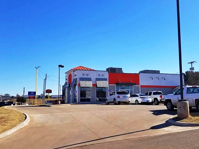 The red and white exterior of Missy's Donuts stands out like a sugary beacon in Guthrie. Morning sunshine and fresh donuts&mdash;what more could you ask for?