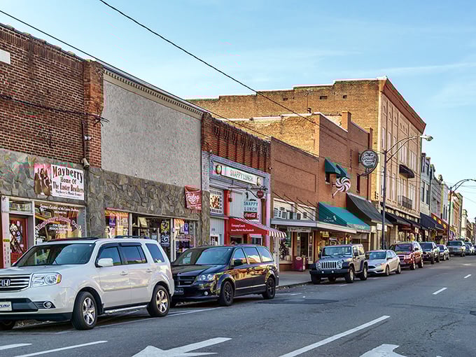Downtown Mount Airy beckons with its brick-lined charm. Small-town magic where Mayberry comes to life!