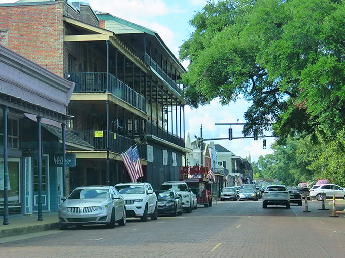 Historic brick buildings line this charming street where time seems to slow down. Southern hospitality with a side of architectural eye candy!