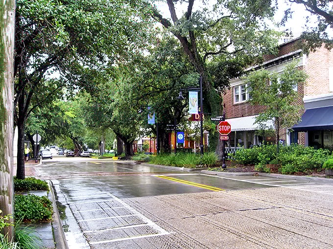 First Baptist Church stands tall in Ocean Springs, its white steeple reaching skyward like a heavenly GPS pin dropped from above. 