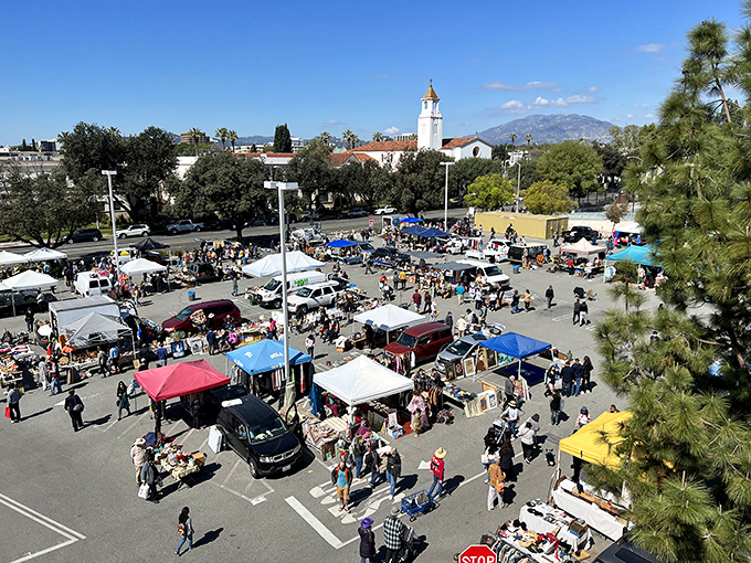 A bird's-eye view of treasure hunting paradise! The PCC Flea Market transforms an ordinary parking lot into a colorful maze of possibilities.