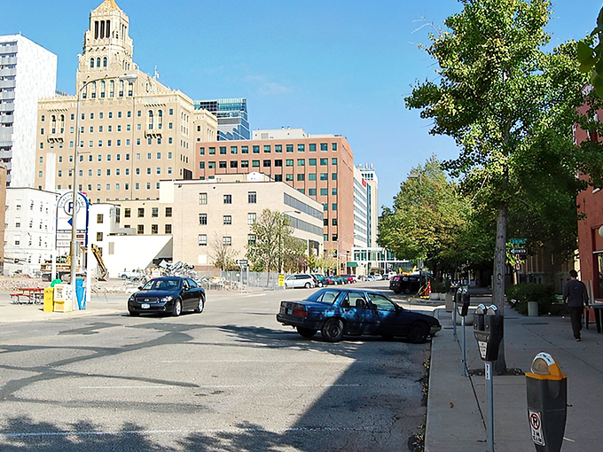 Downtown Rochester gleams in the sunshine, where world-class healthcare meets small-town budget living. Mayo Clinic's iconic buildings dominate the skyline.