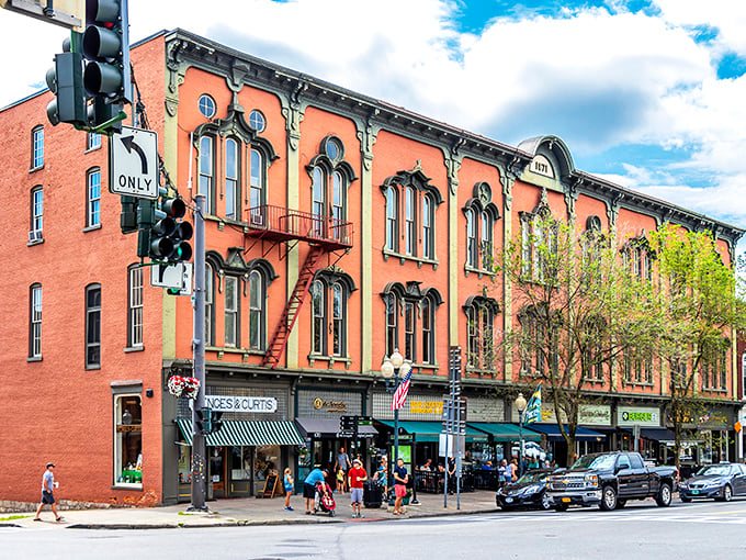Downtown Saratoga Springs showcases stunning brick architecture that whispers stories of a bygone era, inviting you to wander its historic streets.