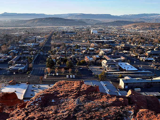 St. George's red rock skyline stretches toward distant mountains, a retirement paradise where your Social Security check goes the extra mile.