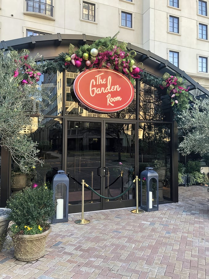 Nature's grand entrance! This floral archway isn't just Instagram bait&mdash;it's your portal to Atlanta's most blooming marvelous dining experience.