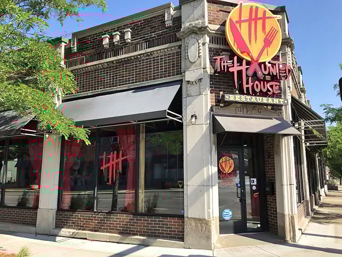 The Haunted House Restaurant's bright yellow sign promises spooky fun year-round. Who says Halloween can't be a lifestyle?