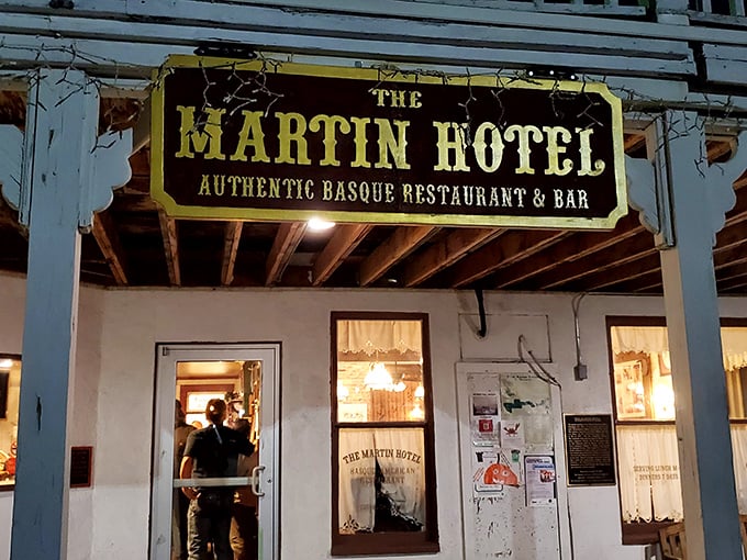 The Martin Hotel's weathered sign promises authentic Basque flavors that would make your European grandmother weep with joy.