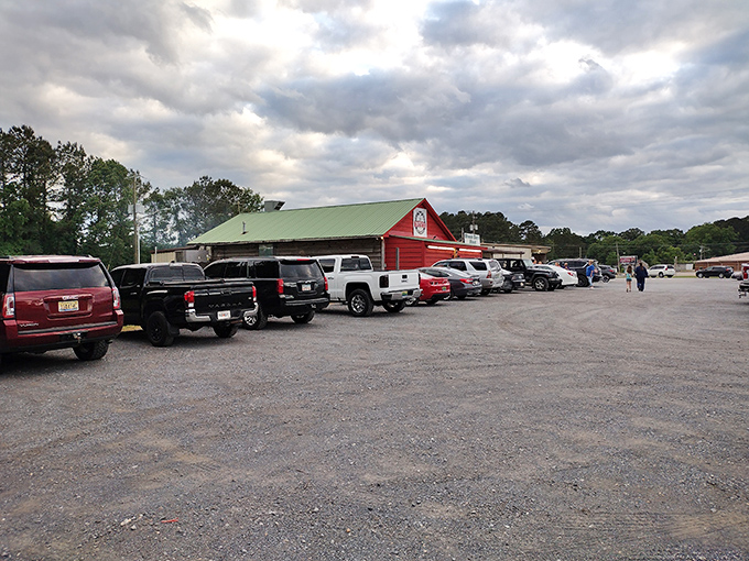 Tony's Steak Barn looks unassuming from the outside, but that packed gravel parking lot tells the real story - steak paradise awaits!
