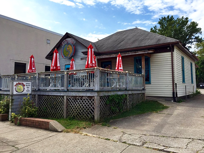 The Tricky Fish's inviting deck with bright red umbrellas practically screams "Come sit a spell!" Simple outside, seafood magic inside.