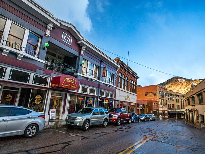 Bisbee's colorful main street invites exploration, with the Grand Hotel's vintage charm promising stories from Arizona's copper-boom heyday.
