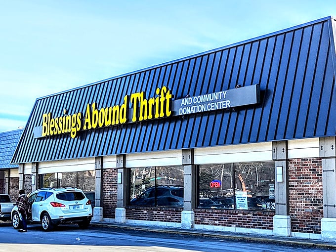 Blue roof, yellow sign, and endless bargains inside. This Overland Park thrift store is where budget shopping meets treasure hunting.