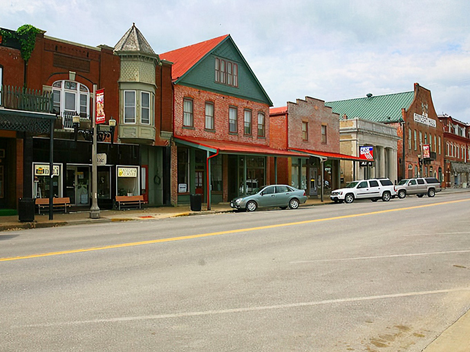 These colorful storefronts in Hermann aren't just pretty facades&mdash;they're community gathering spots where everyone knows your coffee order.