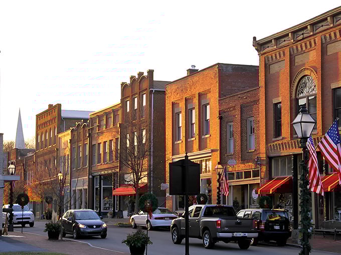 Golden hour hits these brick storefronts like a warm Tennessee welcome. Small-town charm with big personality.