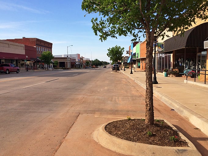 Brick buildings and colorful awnings frame Kingfisher's downtown, where running a "quick errand" means catching up with half the town.