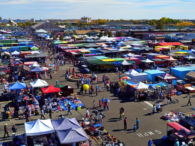 A bird's-eye view of treasure hunting paradise. Like a real-life "Where's Waldo?" but with vintage vinyl and funnel cakes.