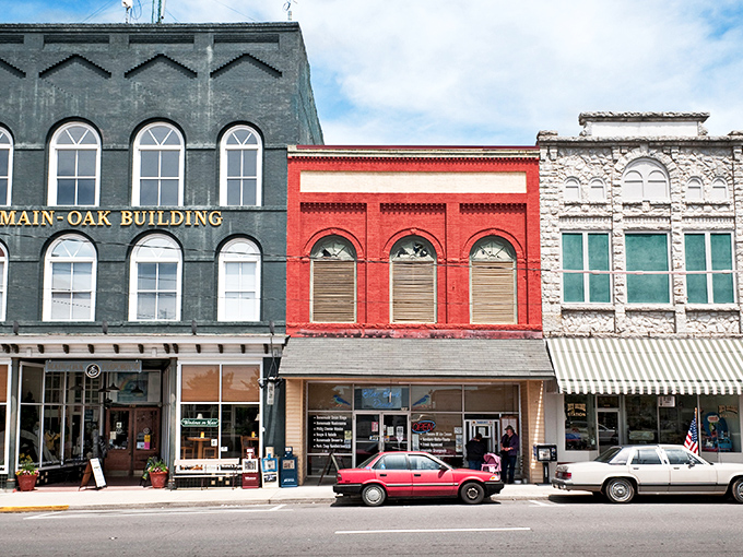 Historic storefronts paint a Norman Rockwell scene. These vintage buildings whisper stories of simpler times.