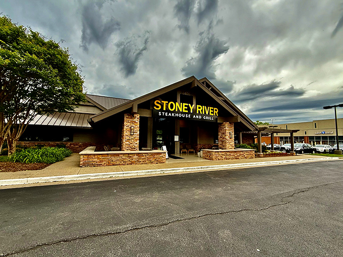 Dramatic skies frame this steakhouse temple where locals gather to worship at the altar of perfectly aged beef.