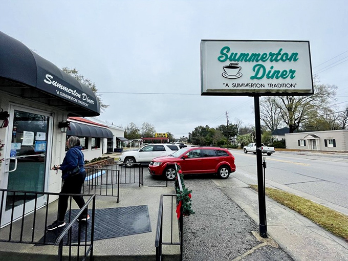 Step into a time machine! Summerton Diner's classic entrance beckons with the promise of coffee refills and conversations that flow just as freely.
