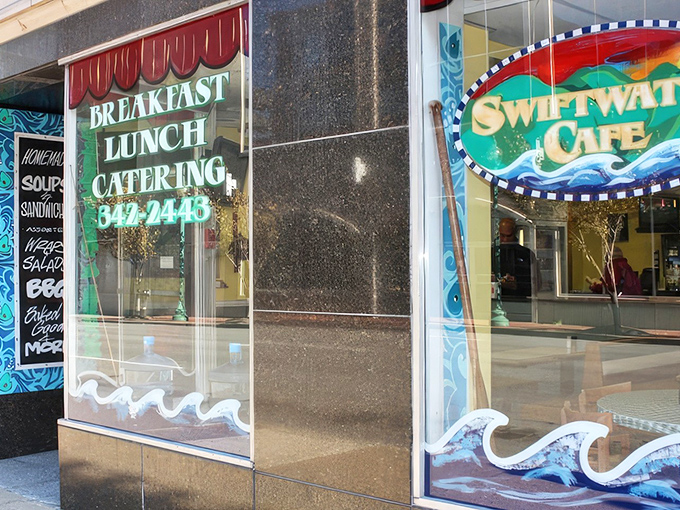 Step through these doors and prepare for pancake nirvana. Swiftwater's window display is like a breakfast lighthouse guiding hungry sailors home.