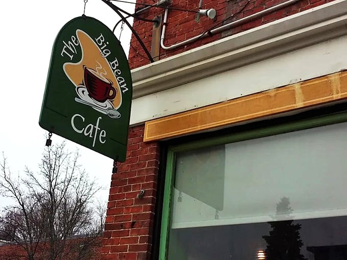 That hanging sign isn't just decoration&mdash;it's a beacon for breakfast lovers. The Big Bean promises caffeinated salvation and morning delights.