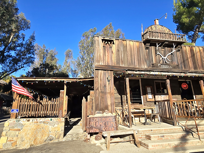 The Old Place: This weathered wooden facade isn't just Instagram-worthy&mdash;it's a portal to simpler times when steaks were serious business.