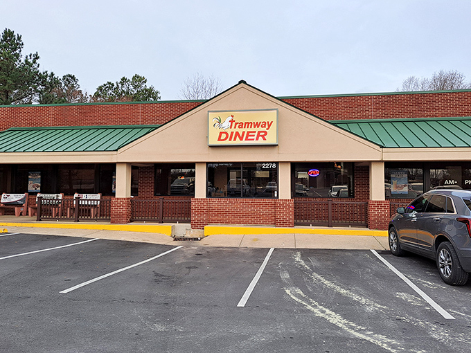 The green roof and brick exterior hide a world of fluffy pancakes and hometown gossip at this Sanford treasure.
