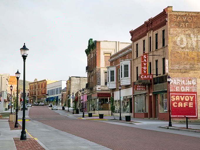The Savoy Cafe's vintage sign promises a taste of Trinidad's past. Main Street here feels like stepping into a Norman Rockwell painting.