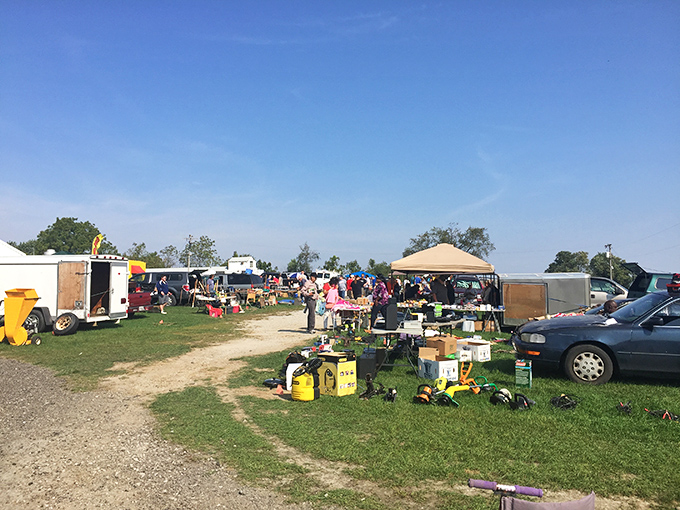Treasure hunting in action! Where old tools and funky gadgets find new homes amid the buzz of haggling and discovery.