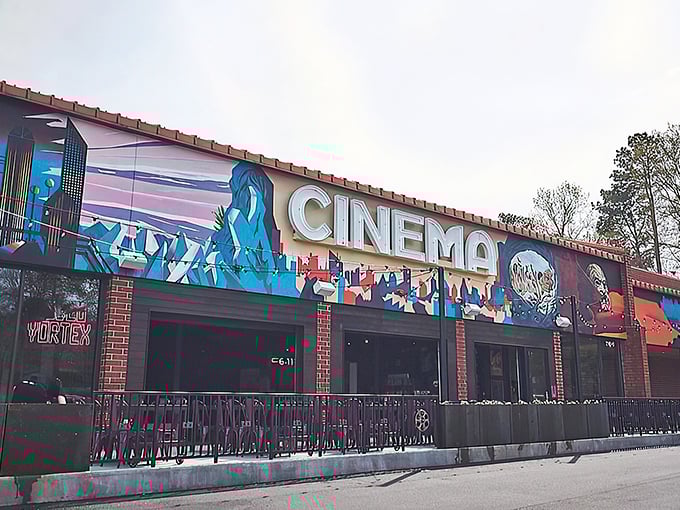 The neon glow of Video Vortex beckons film buffs and foodies alike. Part restaurant, part movie lover's paradise.