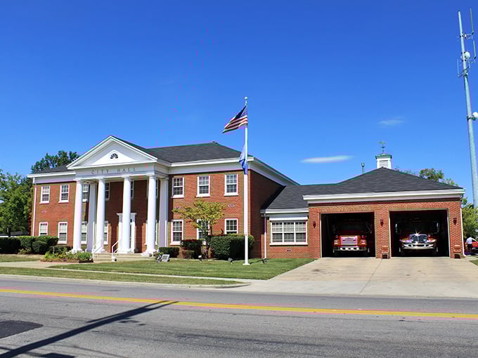 City Hall that looks like it could double as a colonial mansion. Small-town America's version of architectural flex.