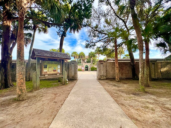 Welcome to Atalaya! This unassuming entrance belies the architectural wonder waiting just beyond those brick walls.