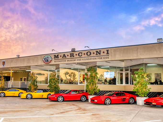 Sunset at the Marconi creates a perfect backdrop for this lineup of Ferraris. Even the California sky knows how to complement Italian design.