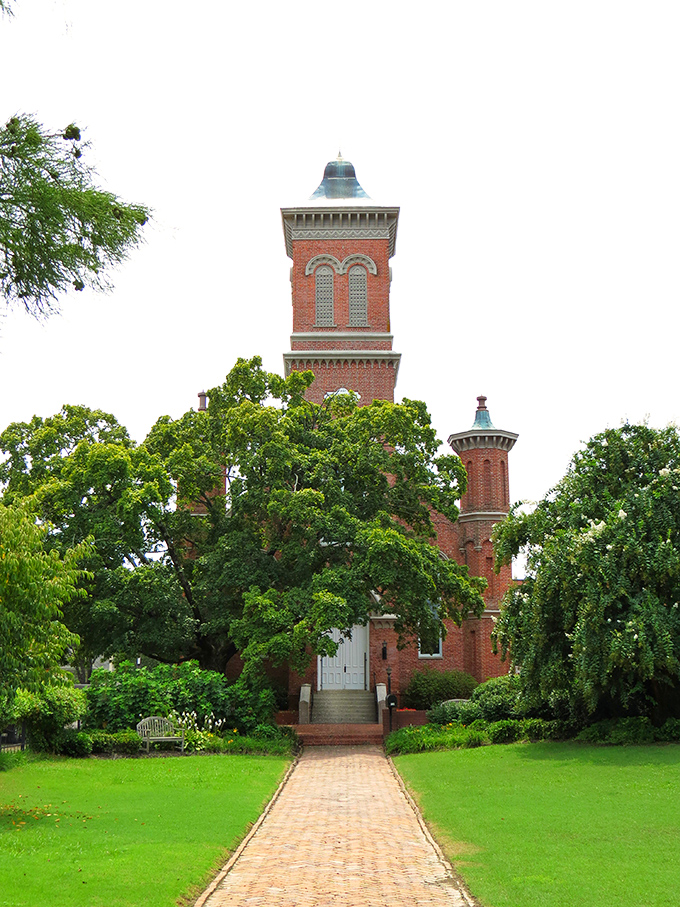 First Presbyterian's brick tower stands sentinel over Oxford, a red-brick reminder that Southern architecture doesn't mess around when it comes to making an entrance.