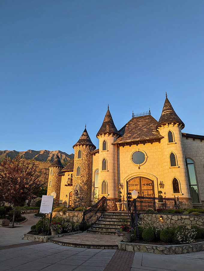 Golden hour transforms this medieval masterpiece into something magical, as if King Arthur himself might emerge from those massive wooden doors at any moment.